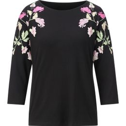 CR&Eacute;ATION L Damen 3/4-Arm-Shirt aus hochwertiger Viskose schwarz-mauve-bedruckt Gr&ouml;&szlig;e 40