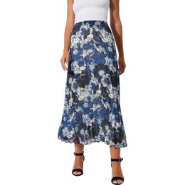 CRÉATION L Damen Plisseerock mit blickdichtem Futter royalblau-schwarz-bedruckt Größe 19