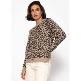 SASSYCLASSY Cardigan mit Leo-Muster in Beige | Gr.: L