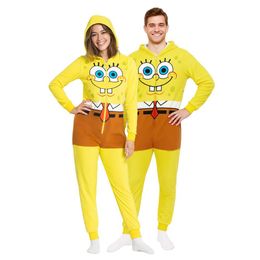 Spongebob Schwammkopf Kost&uuml;m Overall Kapuze Onesie Jumpsuit Einteiler in gelb | Gr.: XXL