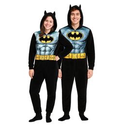 DC Comics Batman Kostüm Overall mit Kapuze Onesie Jumpsuit Einteiler in schwarz | Gr.: L