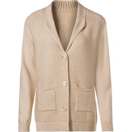 CR&Eacute;ATION L Damen Strickjacke mit Ripp-Muster vorne elfenbein-meliert Gr&ouml;&szlig;e 38