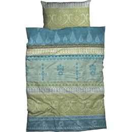 Bettwäsche CASATEX "Indi", grün (jadegrün), B/L: 135cm x 200cm, 1 Stk., 1 Stk., Biber, B/L: 80cm x 80cm, 2 Stk., Biber, Obermaterial: 100% Baumwolle, Bettwäsche, romantisch, orientalisch, weich und gemütlich