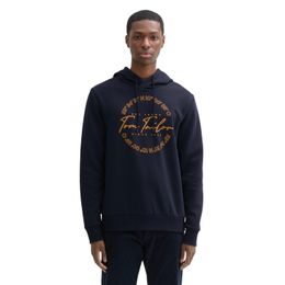 Kapuzensweatshirt Tom Tailor, Herren, Gr. M, blau (sky captain blau), Sweatware, Obermaterial: 70% Baumwolle, 30% Polyester, bedruckt, unifarben, Casual, regular fit hüftbedeckend, Rundhals, Bündchen, Sweatshirts, mit großem Logo-Frontprint