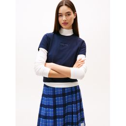 Kurzarmshirt Tommy Jeans "TJW REG LINEAR SS TEE", Damen, Gr. L (40), blau (schwarz night navy), Single Jersey, Obermaterial: 70% Baumwolle, 30% Viskose, unifarben, regular fit, Rundhals, Shirts
