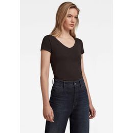 G-Star Raw V-Shirt G-STAR "Base v t wmn cap sl", Damen, Gr. M, schwarz, Jersey, Obermaterial: 95% Baumwolle, 5% Elasthan, unifarben, slim fit h&uuml;ftlang, V-Ausschnitt, Shirts, mit kleinem Logodruck vorne