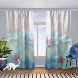 Vorhang Zarte Blüten in Pastell - blickdichte Gardine Blumen Floral Wohnzimmer Schlafzimmer Küche Bad Badezimmer Türkis