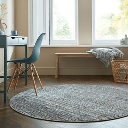 FLAIR RUGS Teppich »Camino« rund 8 mm Höhe Flachgewebe, Skandi, Esszimmer, Wohnzimmer, Flur blau Obermaterial: 100% Polypropylen Ø 140 cm 1 Stk.