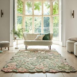FLAIR RUGS Wollteppich &raquo;Bryony Floral&laquo; rechteckig 10 mm H&ouml;he Wolltepich, Esszimmer, Wohnzimmer, Flur gr&uuml;n Obermaterial: 100% Wolle B : 160 cm 1 Stk.
