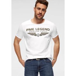PME-Legend PME LEGEND T-Shirt mit eingefasstem Rundhalsausschnitt mit Rollkante wei&szlig;-bedruckt L (52/54) L (52/54) L&auml;ssiges Shirt mit kurzen Armen von PME LEGEND