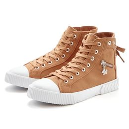 Lascana Stiefelette »Sneaker, « aus Textil zum Schnüren, High-Sneaker, Schnür-Boots VEGAN camelfarben 37 37 Stiefelette aus Textil