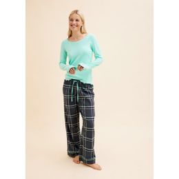 bonprix Pyjama mit Rippshirt und Flanellhose, gr&uuml;n, Flanell