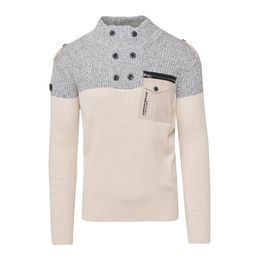 KOROSHI Strickpullover Herren Gr&ouml;&szlig;e XL graumeliert / wollwei&szlig;