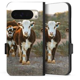 DeinDesign Google Pixel 10 Pro Handy Klapphülle Handyhülle aus Kunst Leder schwarz Flip Case Cow Farmer Calf Sideflip mit Lasche
