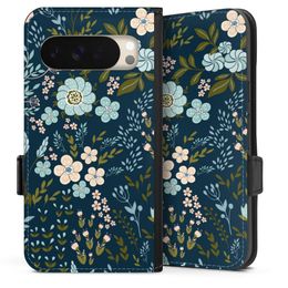 DeinDesign Google Pixel 10 Handy Klapph&uuml;lle Handyh&uuml;lle aus Kunst Leder schwarz Flip Case Muster Blue Flowers Sideflip mit Lasche