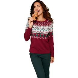 Damen Langarm-Pullover mit weihnachtlichem Norwegermuster rot-champagner, Gr&ouml;&szlig;e 46