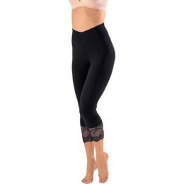 w&auml;schepur Damen Caprileggings mit Spitzenverzierung schwarz Gr&ouml;&szlig;e 36/38