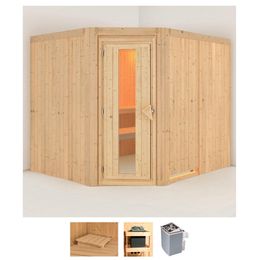 Sauna Karibu "Marit", beige (naturbelassen), Saunaofen, integrierte Steuerung, 9 kW, Saunen, 9-kW-Ofen mit integrierter Steuerung