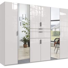 Drehtürenschrank wimex "Moldau Kleiderschrank mit Spiegel Schlafzimmerschrank Bestseller", weiß (weiß hochglanz), B:270cm H:208cm T:58cm, Spanplatte, Schränke, Wähle deine Innenausstattung fertig konfiguriert im Schrank