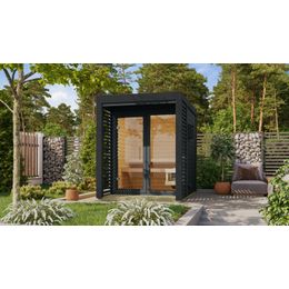 Saunahaus Karibu "Anja 1", grau (anthrazit), Saunaofen, externe Steuerung, 9 kW, Saunen