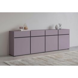 Sideboard Inosign "Cross,Breite 225 cm, moderne grifflose Kommode,4 Türen/4 Schubkästen", lila (pflaume, schwarz), B:225cm H:78,3cm T:40cm, FSC-zertifizierter Holzwerkstoff, Melamin, Sideboards, Schubladenschrank mit viel Stauraum, Einlegeböden verstellbar