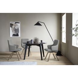 Polsterstuhl stressless "Laurel", grau (wild dove batick, eiche gekalkt), B:58cm H:92cm T:59cm, Leder BATICK: BATICK ist ein leicht korrigiertes, durchgefärbtes und genarbtes Möbelleder, bei dem die meisten Unebenheiten und Spuren in der Regel entfernt wurden., Stühle, Low Back mit Armlehne, Größe L, mit schräggestellten Beinen in Eiche