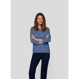 3/4-Arm-Shirt Rabe, Damen, Gr. 44, blau (marine), Web, Obermaterial: 92% Viskose, 8% Elasthan, bedruckt, hüftbedeckend, Rundhals, Shirts, mit grafischem Muster