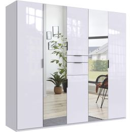 Drehtürenschrank wimex "Moldau Kleiderschrank mit Spiegel Schlafzimmerschrank Bestseller", weiß (weiß hochglanz), B:225cm H:208cm T:58cm, Spanplatte, Schränke, Wähle deine Innenausstattung fertig konfiguriert im Schrank