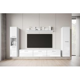 Wohnwand Inosign "BOGOTA XL, Vitrine Türanschlag links/rechts wechselbar", weiß (weiß, weiß hg), B:30cm H:130cm T:31cm, Holzwerkstoff, Kunststoff, Kastenmöbel-Sets, viel Stauraum, hängend und stehend montierbar