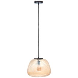 Brilliant Pendelleuchte "Kaizen", schwarz (amber, bernstein, schwarz matt), 1, Ø 35cm, 1 Stk., Leuchten, Riffelglas, D 35 cm, E27, kürzbar, Amber-Bernsteinfarben