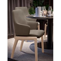 Polsterstuhl stressless "Laurel", braun (mole batick, schwarz), B:58cm H:92cm T:59cm, Leder BATICK: BATICK ist ein leicht korrigiertes, durchgefärbtes und genarbtes Möbelleder, bei dem die meisten Unebenheiten und Spuren in der Regel entfernt wurden., Stühle, Low Back mit Armlehne, Größe L, mit abgerundeten Beinen in Schwarz