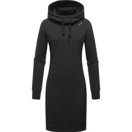 Sweatkleid Ragwear "Sabreen", Damen, Gr. L (40), Normalgrößen, blau (schwarz), Obermaterial: 75% Baumwolle, 22% Polyester, 3% Elasthan, bequem ca. Mitte Oberschenkel, Rundhals, Ärmel ohne Ärmelschlitz Rippbündchen, Kleider, Langärmliges Baumwoll Kleid mit Kapuze