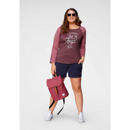 Longsleeve Kangaroos, Damen, Gr. 48/50 (XL), lila (beere), Rippware, Obermaterial: 60% Baumwolle, 40% Polyester, bedruckt, kontrastfarbene Details, Casual, sehr figurbetont hüftbedeckend, Rundhals, Raglanärmel kontrastfarben, Shirts, Langarm, sehr figurbetonte Passform, mit glänzendem Metallic-Druck