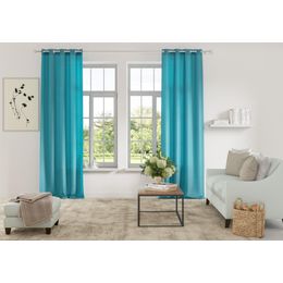Vorhang my home "Parry" Gr. 4, blau (aquablau), B:140cm H:245cm, Polyester, Recyceltes Material, Gardinen, 2-er Set, blickdicht, monochrom, basic