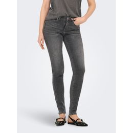 Skinny-fit-Jeans Only "ONLRINA MID WAIST PUSH UP SK BOX DNM", Damen, Gr. XS (34), Länge 32, grau (grau denim), Denim/Jeans, Obermaterial: 92% Baumwolle, 6% Polyester, 2% Elasthan, unifarben, Modisch, skinny fit, Jeans