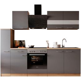Küche respekta "Merle", grau (küche: grau, front: grau, korpus: eiche sägerau nachbildung, arbeitsplatte: eiche sägerau nachbildung), B:240cm H:200cm T:60cm, Komplettküchen-Sets, Breite 240 cm, mit Soft-Close, in exklusiver Konfiguration für OTTO