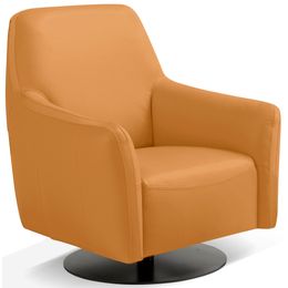 Sessel Egoitaliano "Felicity Drehsessel mit Wippfunktion, kompakt und bequem, Loungesessel", gelb (sunflower), B:77cm H:88cm T:85cm, Leder NUVOLE (Echtes Rindsleder). Halbnat&uuml;rliches, halbnarbiges Rindsleder mit einer nat&uuml;rlichen K&ouml;rnung von 1, 2 bis 1, 4 mm. Dieses Leder hat eine weiche, wachsartige Haptik mit mattem Aussehen und einem Wolkeneffekt. Es handelt sich um ein Naturleder, das die ursp
