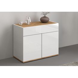 Sideboard Inosign "Garda, Kommode, Schrank, Kredenz", weiß (weiß, eiche wotan), B:80,9cm H:70cm T:35cm, FSC-zertifizierter Holzwerkstoff, Sideboards, 2 Türen, 1 Schublade,grifflos Breite 80,9 cm