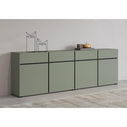 Sideboard Inosign "Cross,Breite 225 cm, moderne grifflose Kommode,4 Türen/4 Schubkästen", grün (salbei, salbei), B:225cm H:78,3cm T:40cm, FSC-zertifizierter Holzwerkstoff, Melamin, Sideboards, Schubladenschrank mit viel Stauraum, Einlegeböden verstellbar