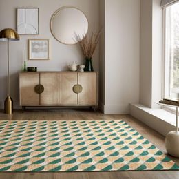 Teppich FLAIR RUGS "Carlos Geo", gr&uuml;n, B:120cm H:1mm L:170cm, Kunstfaser, Teppiche, Teppich, fu&szlig;bodenheizungsgeeignet, Retro Design, Wohnzimmer, Schlafzimmer
