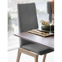 Polsterstuhl stressless "Laurel", grau (grau batick, eiche natur), B:57cm H:105cm T:60cm, Leder BATICK: BATICK ist ein leicht korrigiertes, durchgefärbtes und genarbtes Möbelleder, bei dem die meisten Unebenheiten und Spuren in der Regel entfernt wurden., Stühle, High Back, Größe L, mit abgerundeten Beinen in Eiche natur