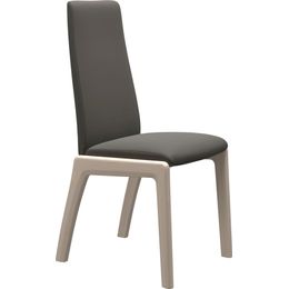 Polsterstuhl stressless "Laurel", grau (metal grau paloma, eiche gekalkt), B:57cm H:92cm T:59cm, Leder PALOMA: PALOMA ist ein durchgefärbtes Semianilin-Möbelleder mit natürlicher Narbung., Stühle, Low Back, Größe L, mit abgerundeten Beinen in Eiche gekalkt