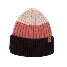 Beanie MaxiMo, Jungen, Gr. 47/49, bunt (cassis, multicolor), Strick, Materialmix, gestreift, Mützen, Wollanteil, gestrickt, gefüttert, mit Umschlag, breit gestreift