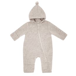 Overall MaxiMo, Baby, Gr. 50/56, beige (düne), Fleece, Obermaterial: 100% Wolle. Futter: 95% Baumwolle, 5% Elasthan, meliert, lang, Overalls, Wolle, gefüttert, breite Umschläge am Bein-und Armabschluss, Kapuze