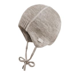 Erstlingsmütze MaxiMo, Baby, Gr. 35, braun (hellbraunmeliert), Strick, Wolle, unifarben, Mützen, wärmend, atmungsaktiv, zum Binden