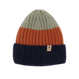 Beanie MaxiMo, Jungen, Gr. 55/57, blau (navy, multicolor), Strick, Materialmix, gestreift, Mützen, Wollanteil, gestrickt, gefüttert, mit Umschlag, breit gestreift