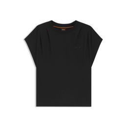 T-Shirt BOSS Orange "Ecolorado Premium Damenmode", Damen, Gr. L (40), schwarz, Single Jersey, Obermaterial: 100% Baumwolle, unifarben, normal, Rundhals, mit Umschlag, Shirts, Relaxed Fit aus Baumwoll-Jersey