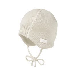 Erstlingsmütze MaxiMo, Baby, Gr. 35, weiß (wollweiß), Strick, Wolle, unifarben, Mützen, wärmend, atmungsaktiv, zum Binden