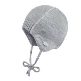 Erstlingsmütze MaxiMo, Baby, Gr. 35, metallmeliert, Strick, Wolle, unifarben, Mützen, wärmend, atmungsaktiv, zum Binden