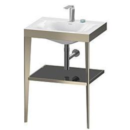 Duravit XViu Möbelwaschtisch-Kombination XV4714EB140 60 x48 cm, 2 Hahnlöcher, schwarz hochglanz, mit Metallkonsole, champagner matt